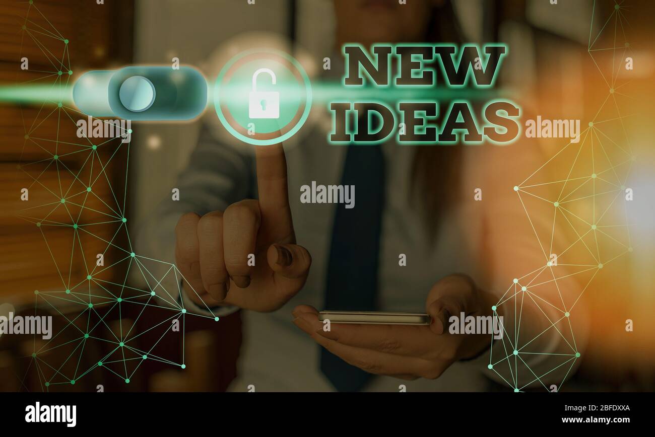 Text Zeichen zeigt neue Ideen. Business foto Präsentation etwas ...