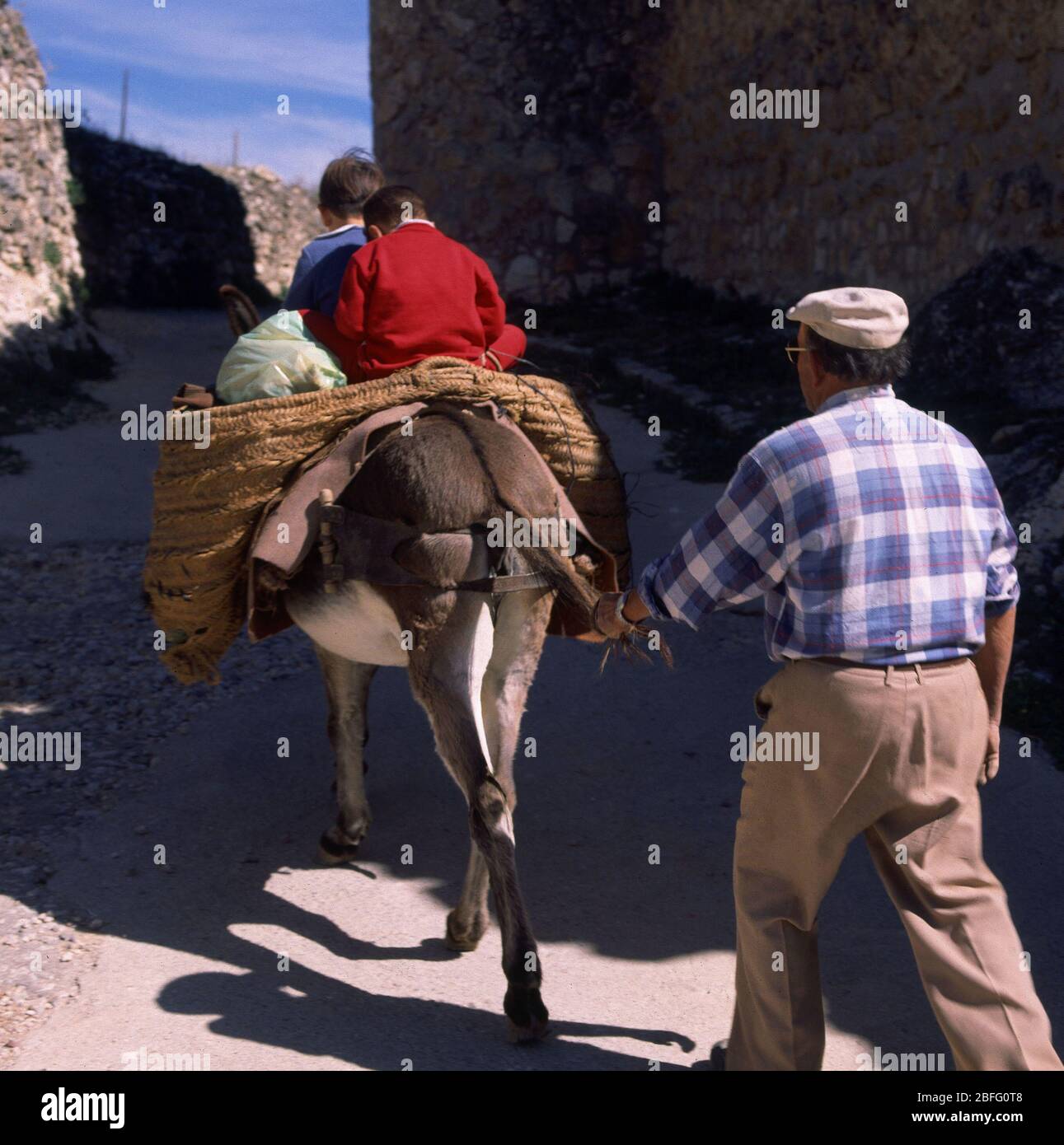 BURRO DE CARGA CON NIÑOS - CAMPESINO. Lage: AUSSEN. BRIHUEGA ...