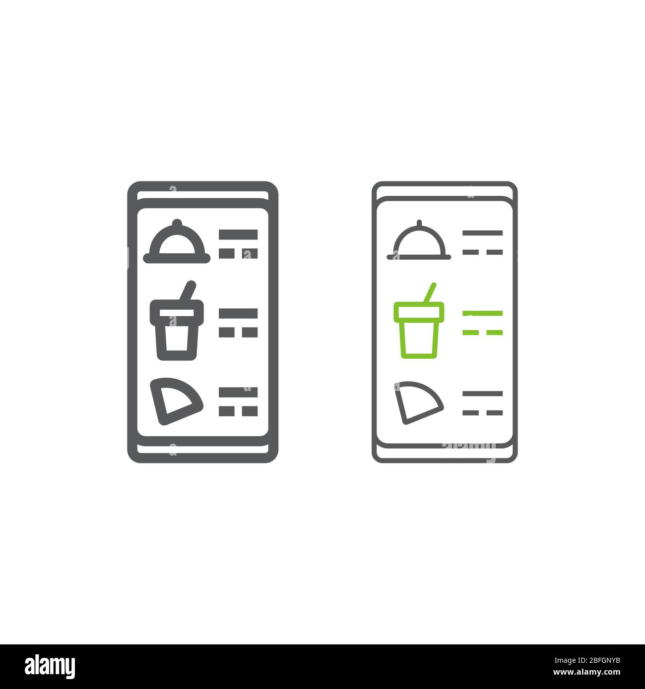 Online-Menü-Linie und Farbe Symbol, Service und Lieferung, Smartphone ...
