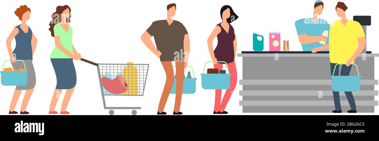 Große Warteschlange einkaufen Menschen an der Kasse mit Kassierer im ...