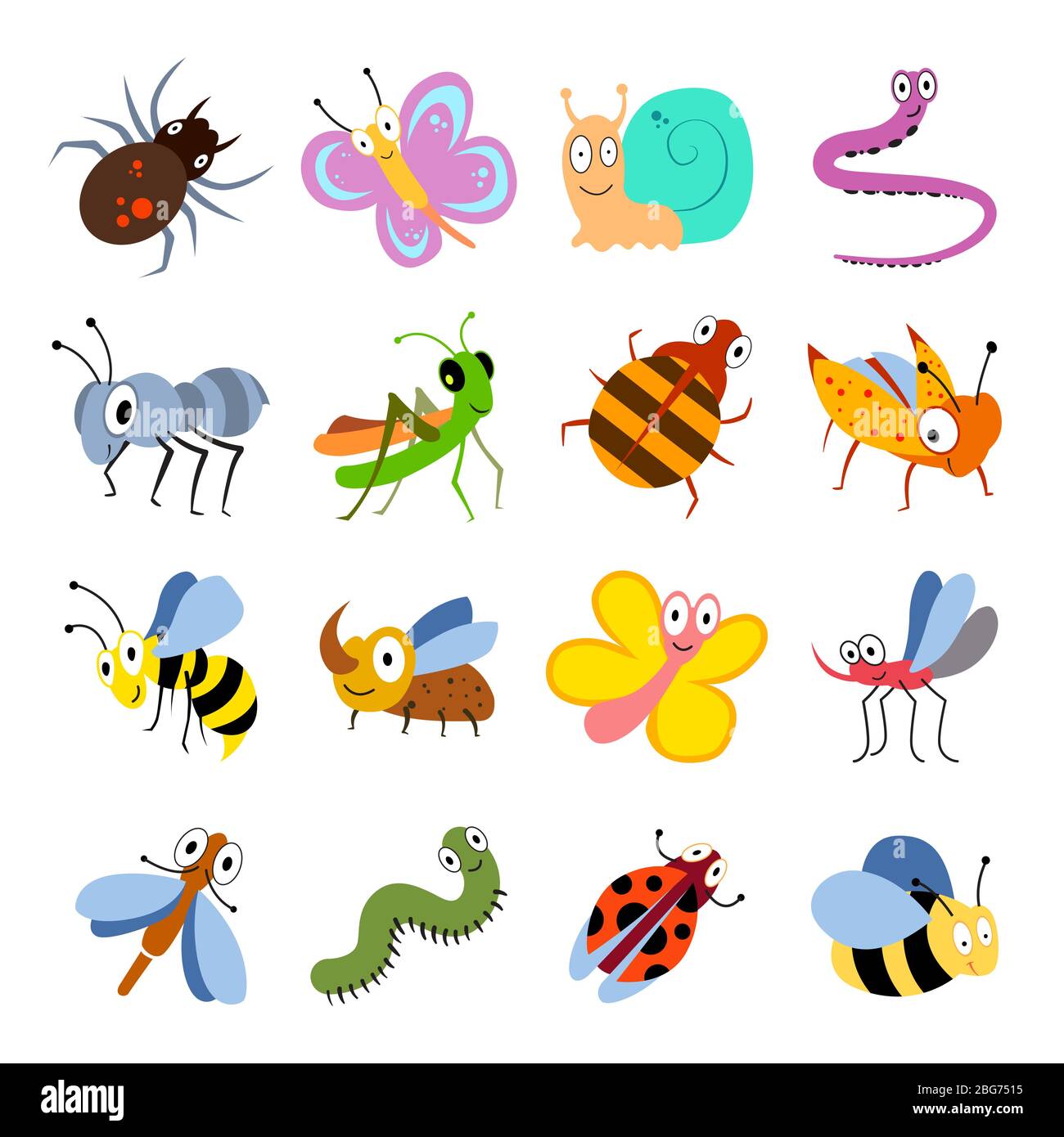 Niedliche und lustige Insekten, Insekten Vektor-Sammlung. Cartoon ...