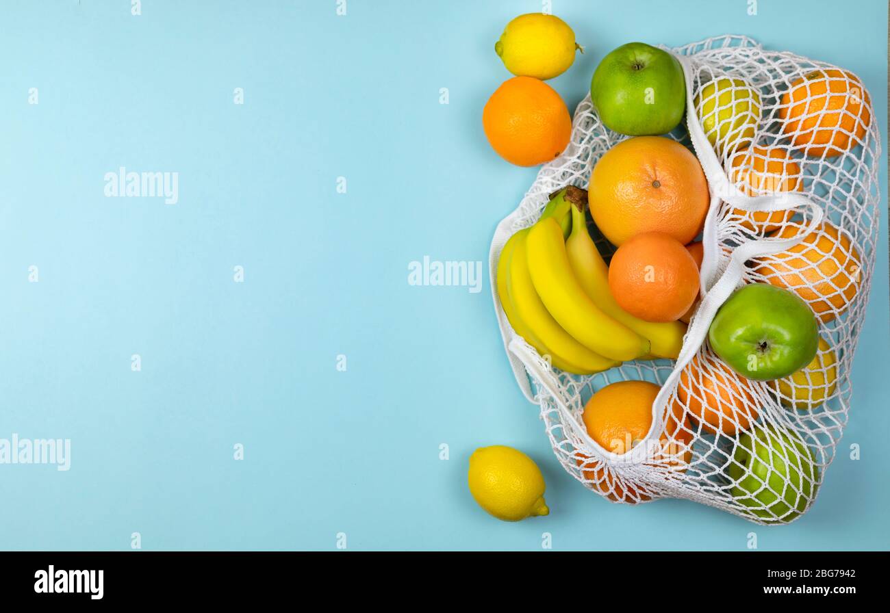 Obst Banane Äpfel Orangen Zitrone in caton Mesh, String Einkaufstasche ...