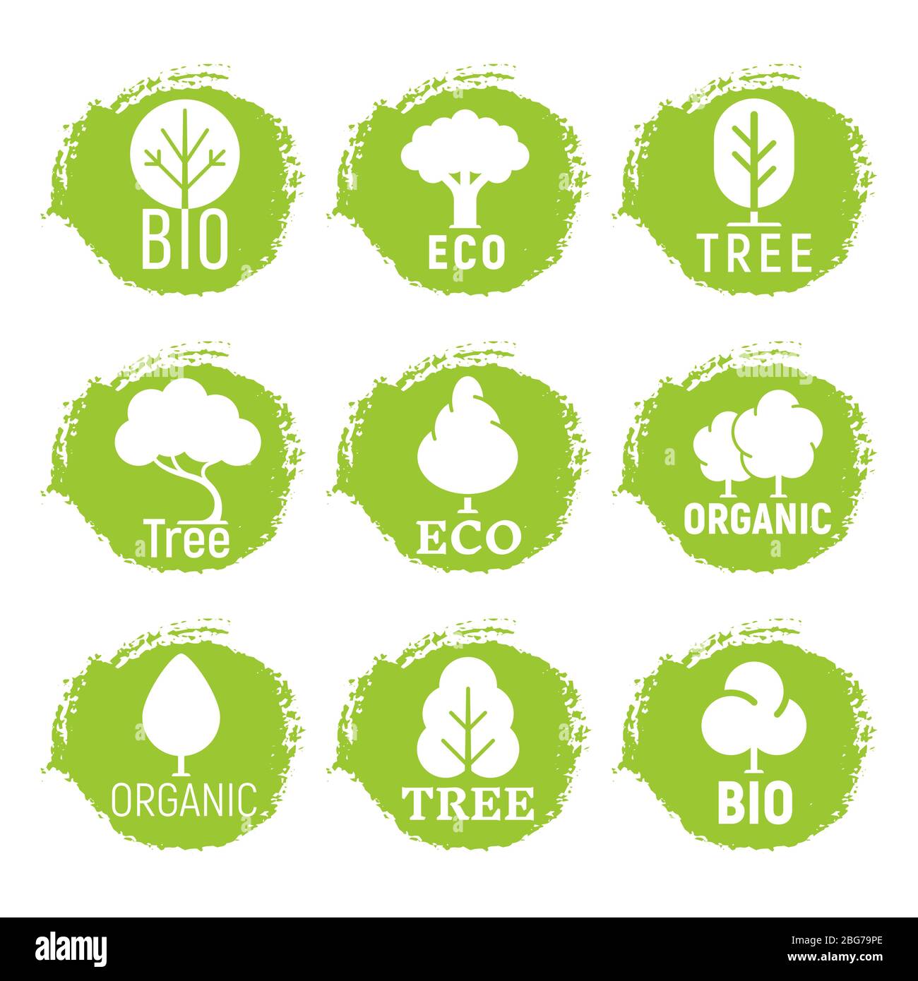Umweltfreundlich, Bio, Baum Logos auf grünem Grund Hintergrund. Vektor ...