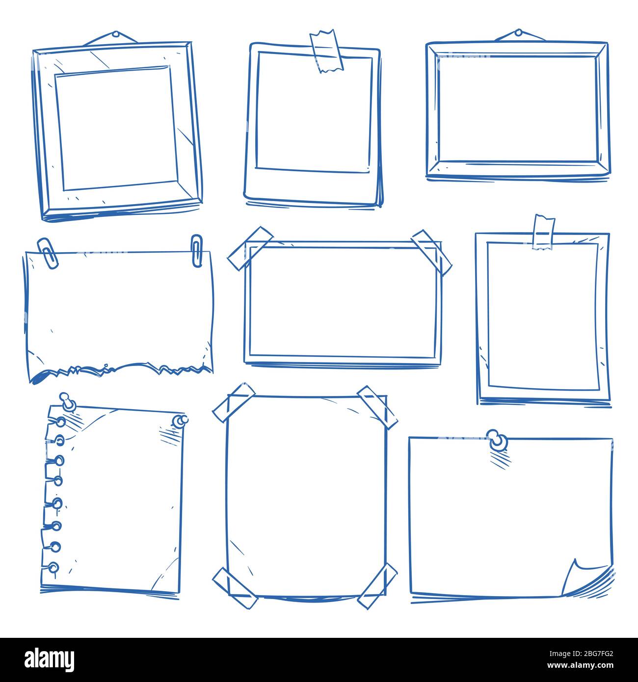 Doodle leere Notiz, Notizpapier. Hand gezeichnete Schulnotice und Foto ...