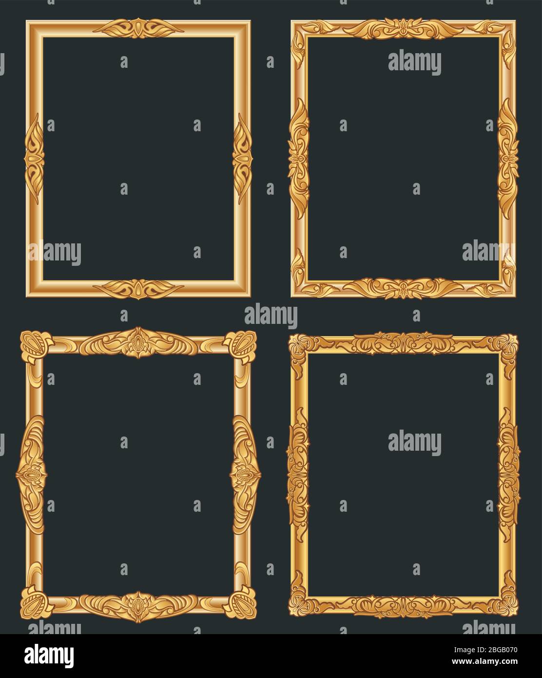 Dekorative Vintage goldene Vektorrahmen. Alte glänzende Luxusgoldrahmen ...