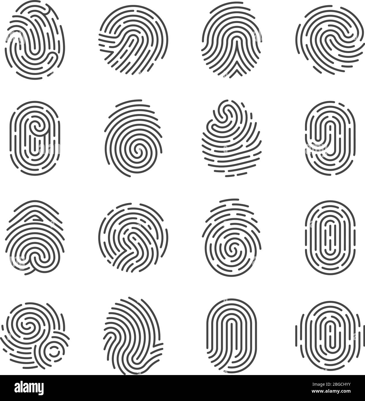 Detaillierte Symbole für Fingerabdrücke. Polizei Scanner Daumen Vektor ...