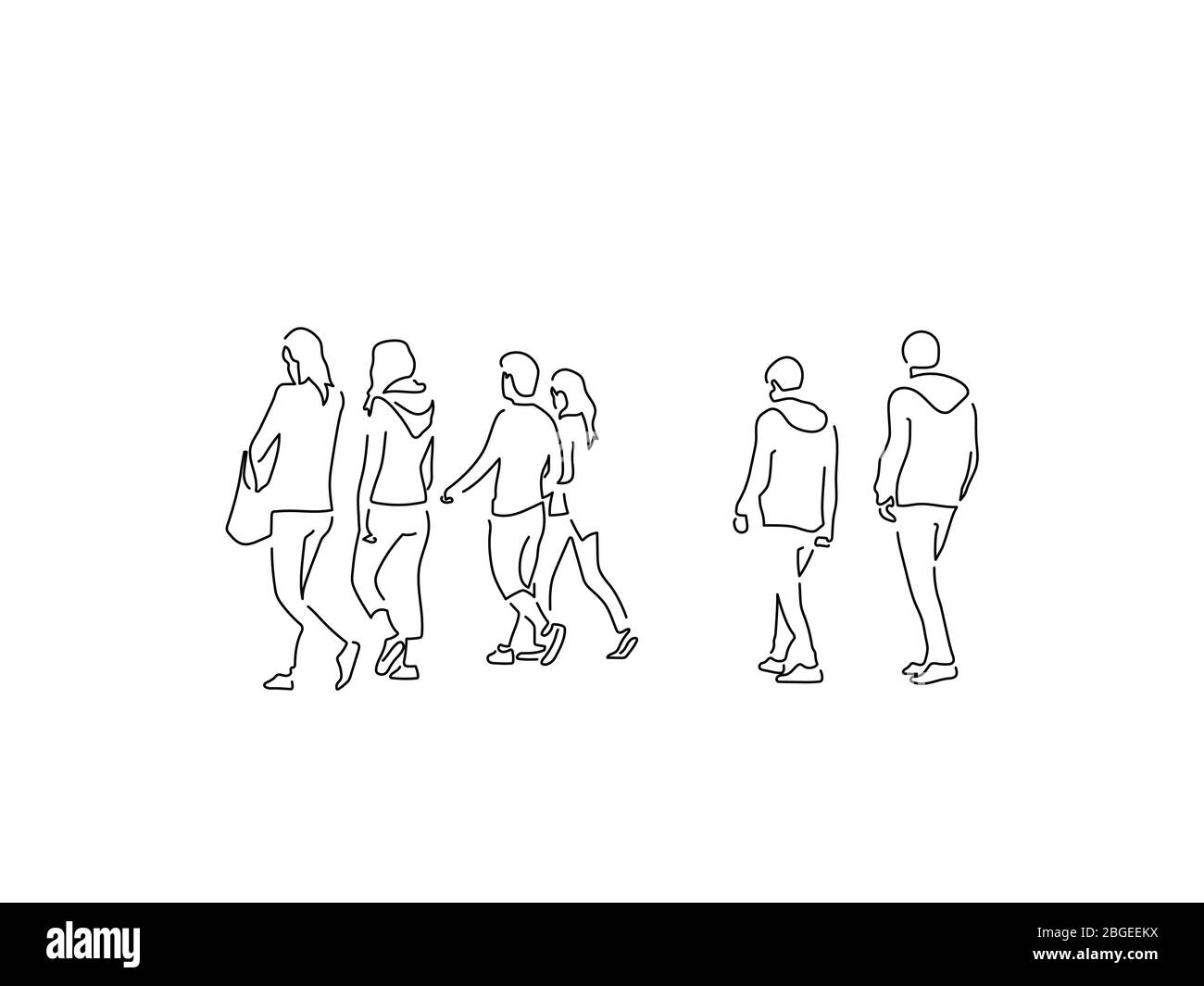 Menschen auf der Straße isoliert Strichzeichnung, Vektor-Illustration ...