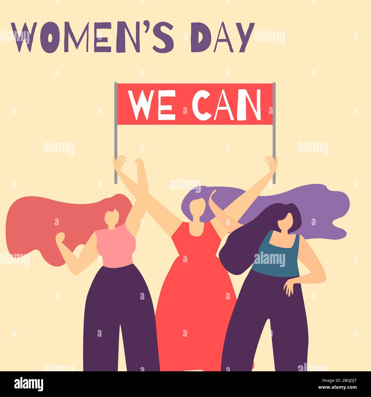 Motivierende Feministin Cartoon flache Banner Vorlage Gruppe Mädchen ...