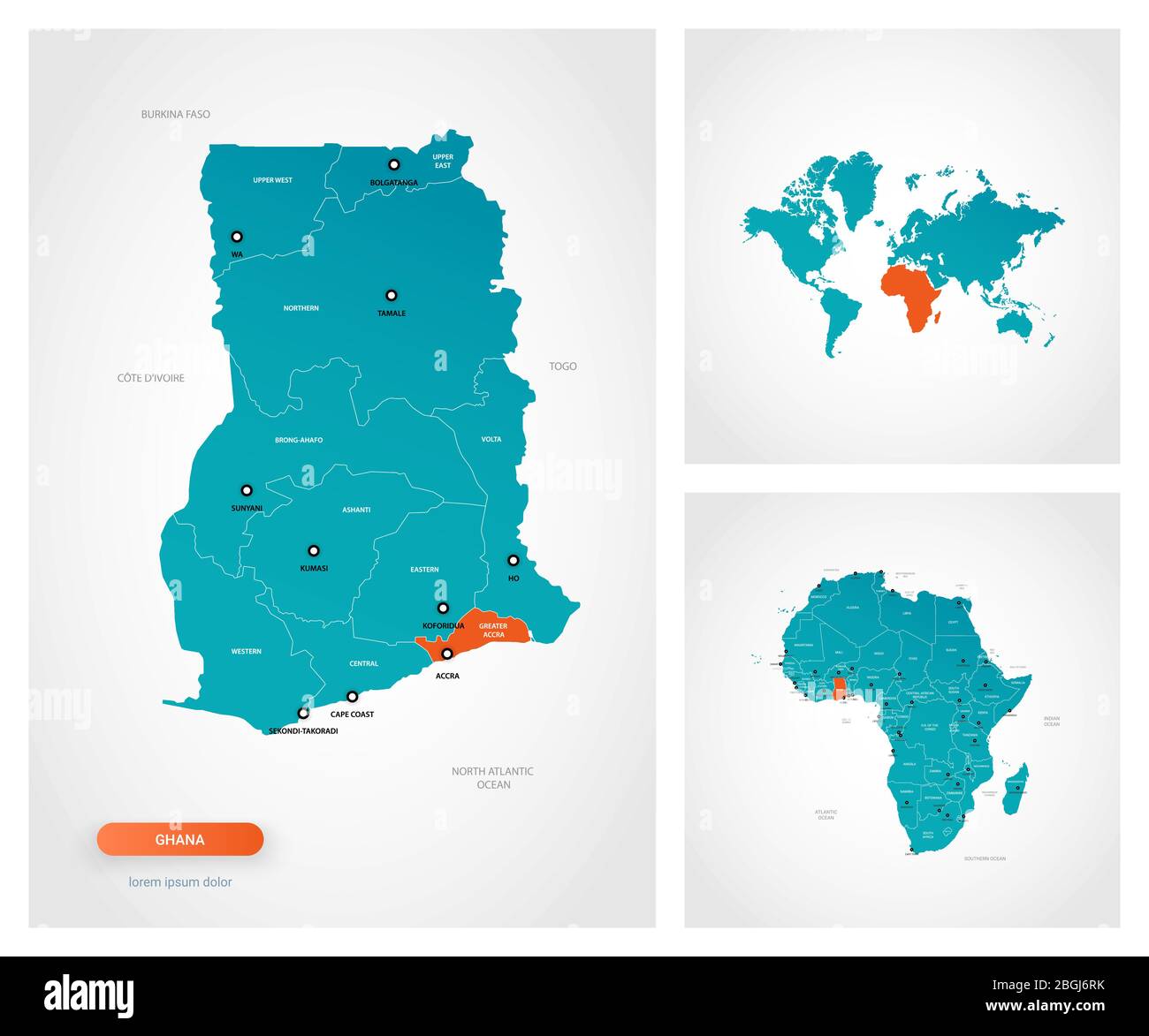 Editierbare Vorlage der Karte von Ghana mit Marken. Ghana auf der ...