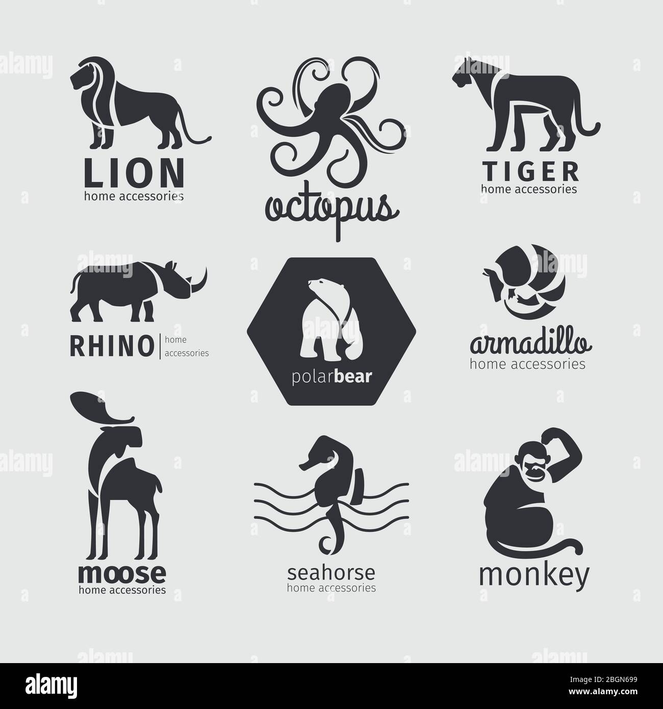 Schwarze Silhouette Tiere Logos, Embleme und Etiketten Set ...