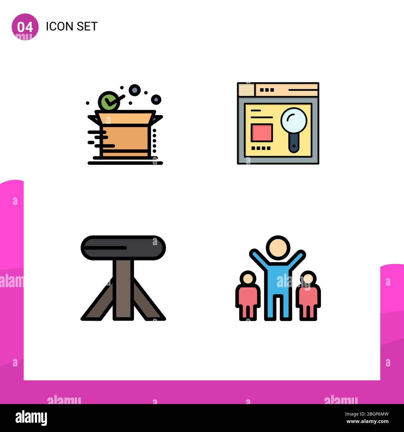 Piktogramm Set von 4 einfachen Filledline flache Farben der Box, Möbel ...