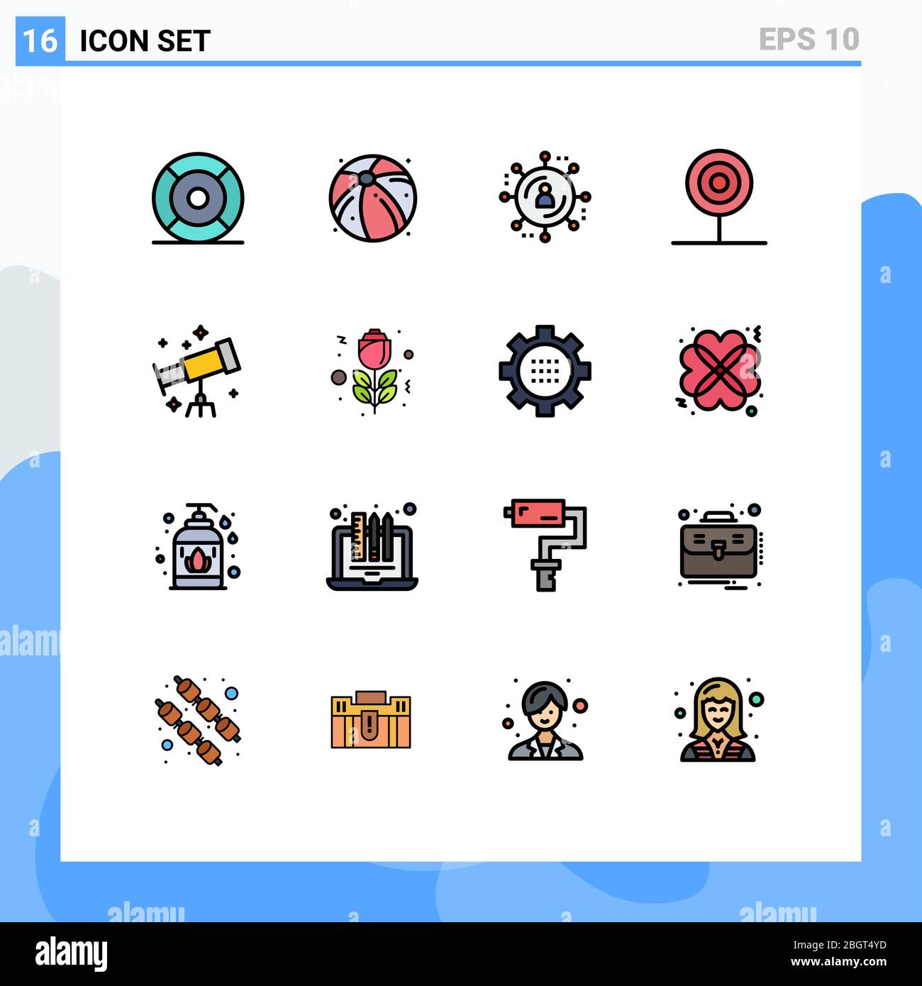 Piktogramm-Set von 16 einfachen flachen Farbe gefüllt Linien von Raum ...