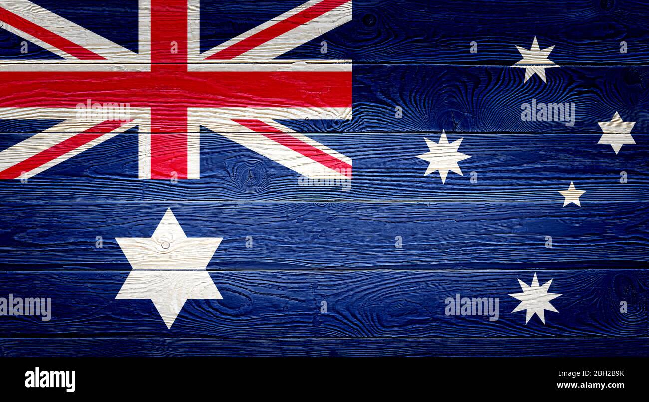 Australien Flagge auf alten Holzplanke Hintergrund gemalt. Gebürstete ...