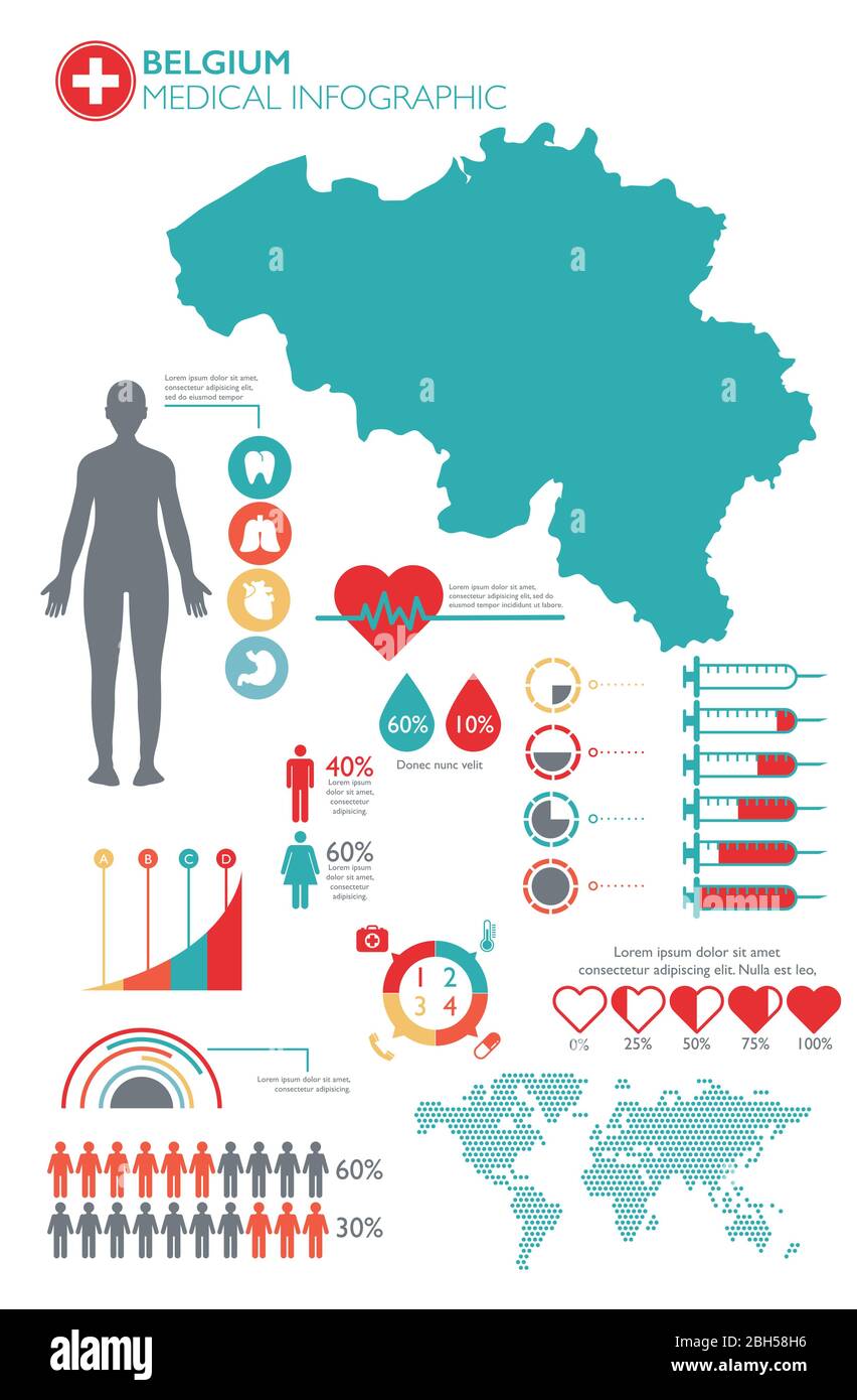 Infografik-Vorlage für Belgien Medical Healthcare mit Karte und ...