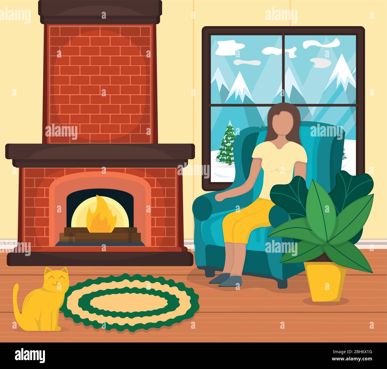 Frau Charakter sitzenden Sessel und Ruhe, gemütliches Design Innenraum ...