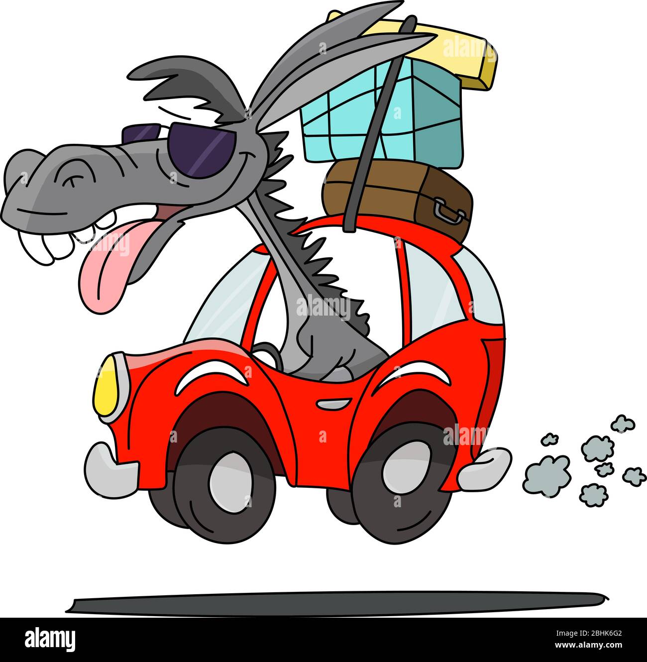 Cartoon Esel trägt Sonnenbrillen fahren ein Auto gehen auf Urlaub ...