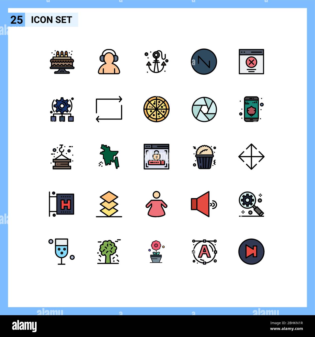 Piktogramm Set von 25 einfach gefüllte Linie flache Farben der ...