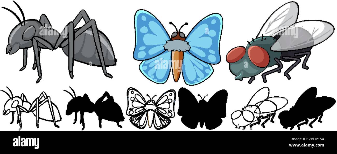 Satz von Insekten Cartoon Illustration Stock-Vektorgrafik - Alamy