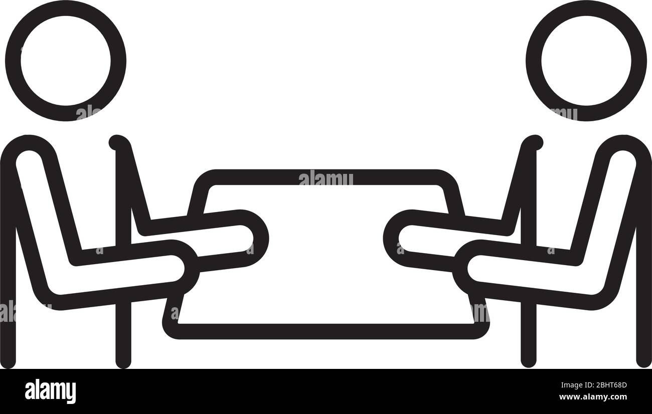 Piktogramm Menschen sitzen an einem Tisch über weißem Hintergrund ...