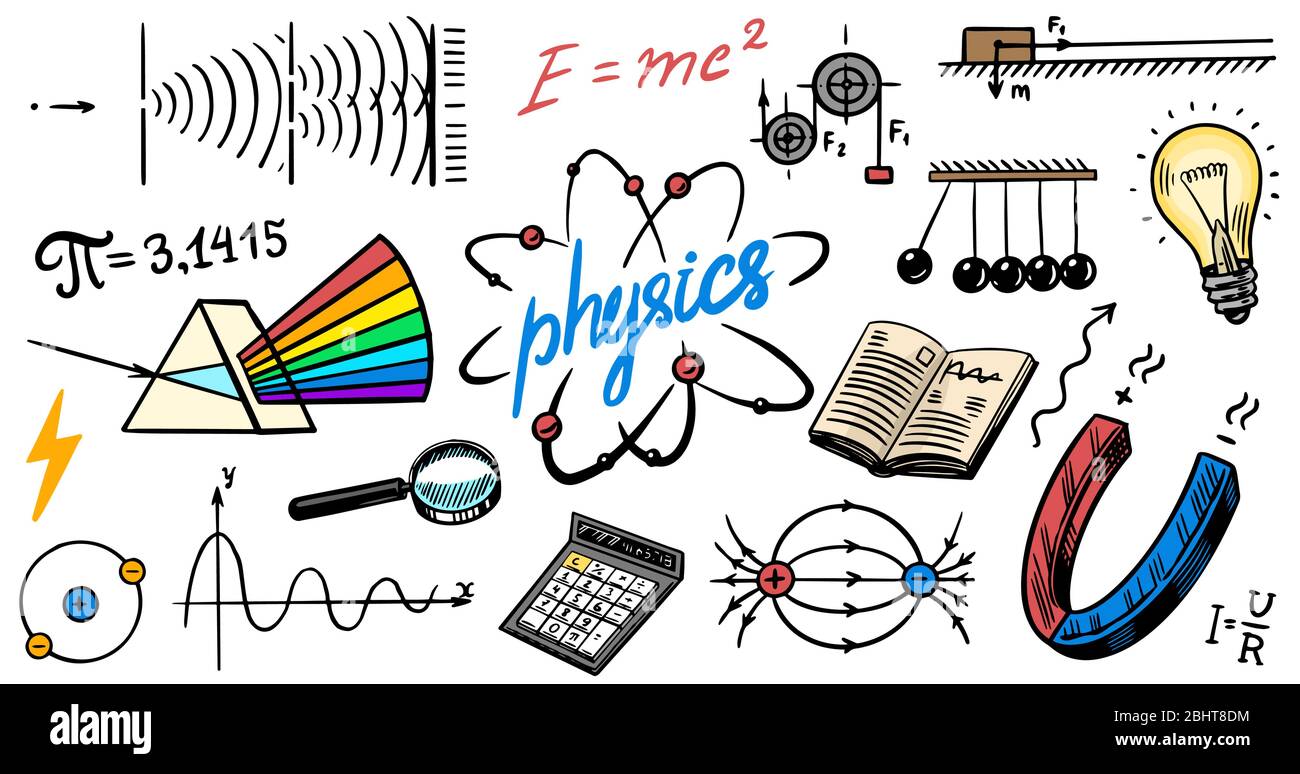 Physik- oder Bildungskonzept. Symbole und Formeln festgelegt. Atom ...