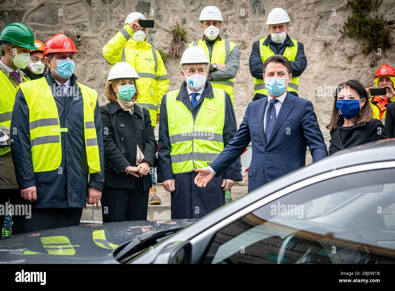 Besuch von Giuseppe Conte auf der Werft für die Zeremonie der Verlegung ...