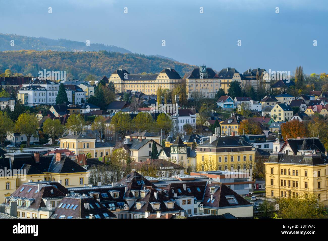 Die Stadt Melk aus dem Kloster Melk, Melk, Niederösterreich, Österreich ...