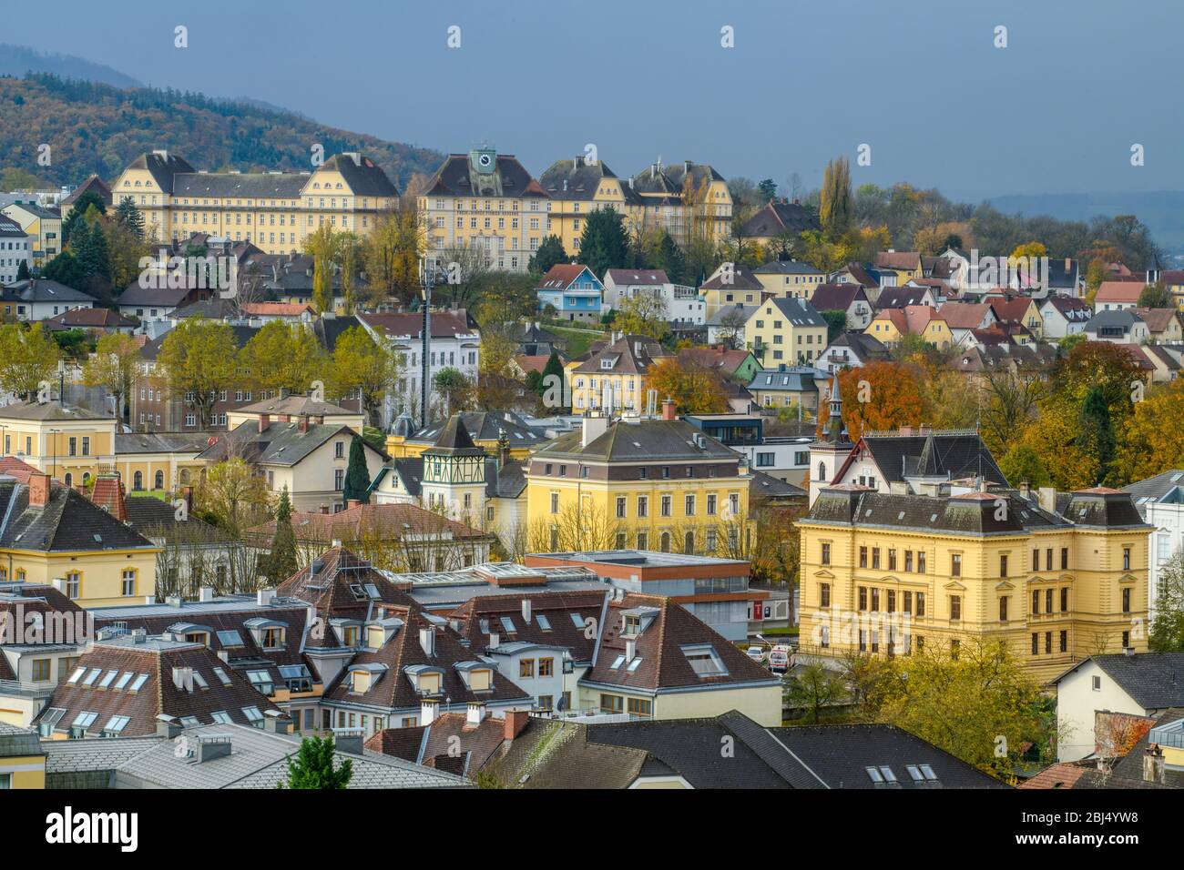 Die Stadt Melk aus dem Kloster Melk, Melk, Niederösterreich, Österreich ...