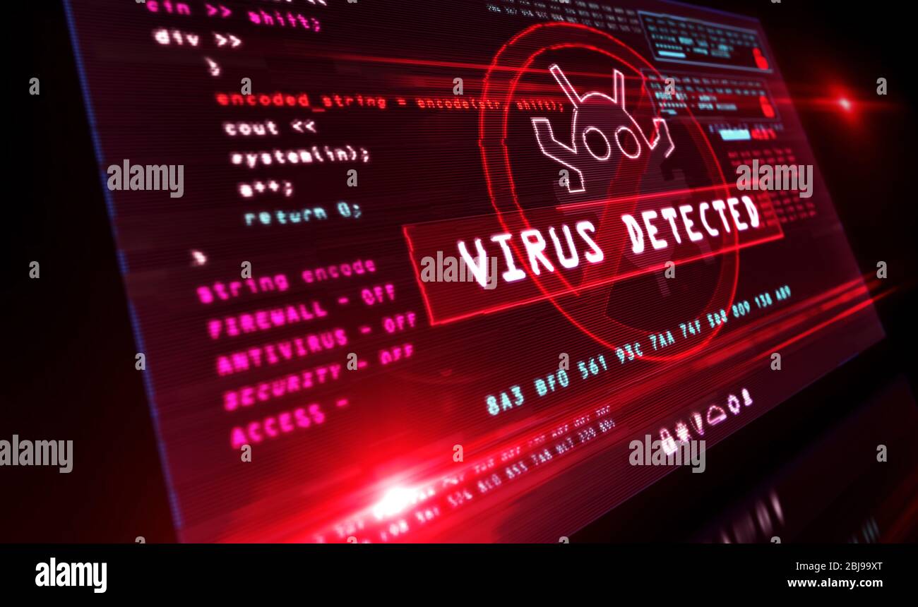 Warnung bei Virenerkennung auf dem Computerbildschirm. Cyber Security ...
