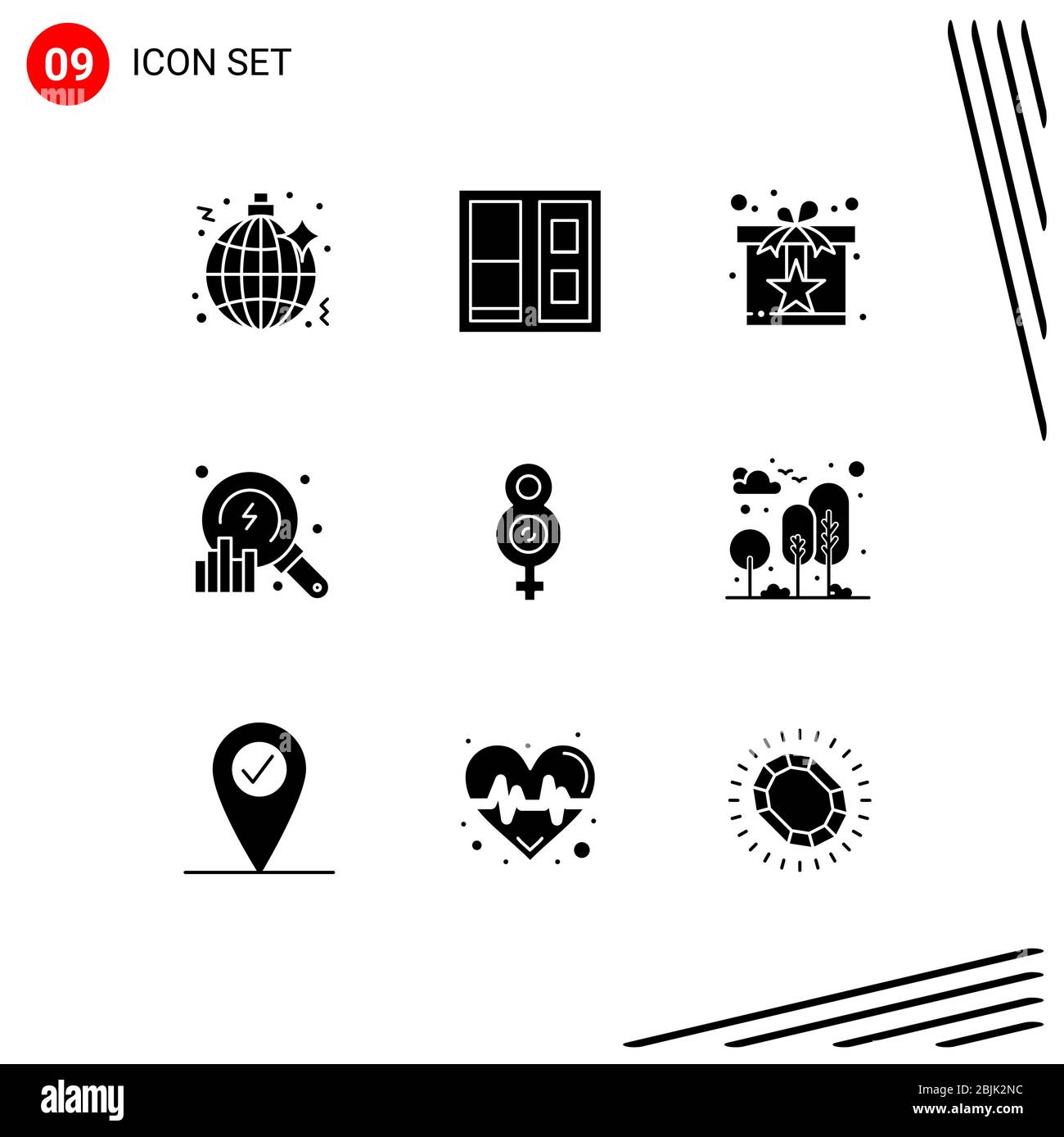 Moderne Set von 9 Solid Glyphs Piktogramm von Symbol, Suche, Gegenwart ...