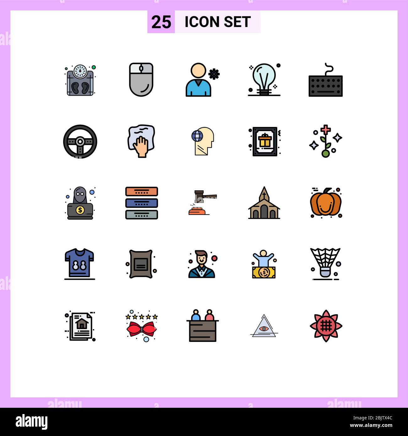 Modernes Set von 25 gefüllten Linie flache Farben Piktogramm von ...