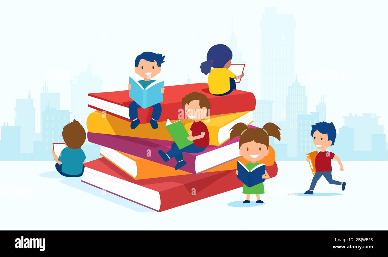 Cartoon kids reading book vector -Fotos und -Bildmaterial in hoher ...