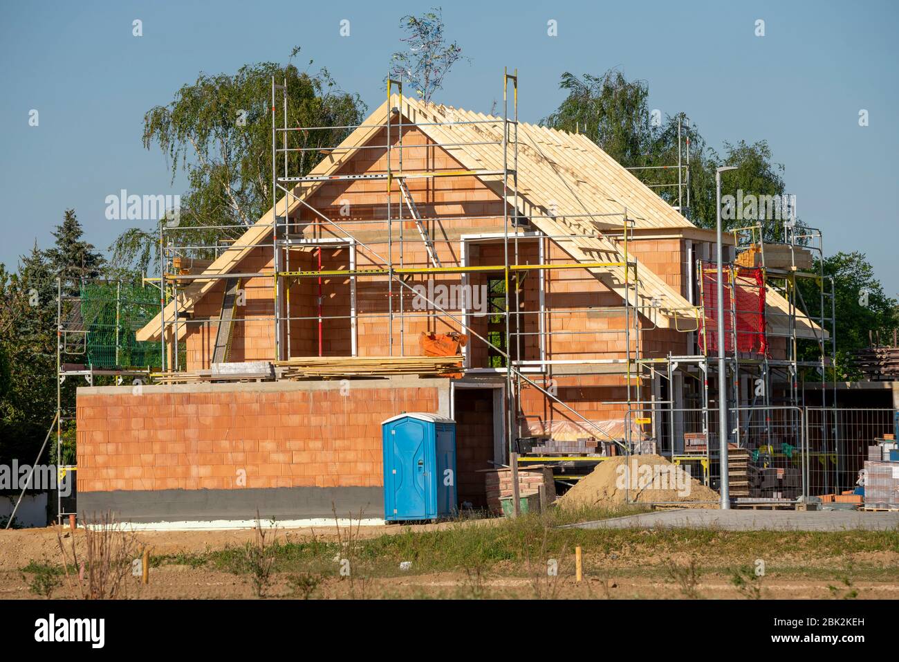 Neubau eines Einfamilienhauses, Rohbau, mit Dachstuhl, Niederrhein ...