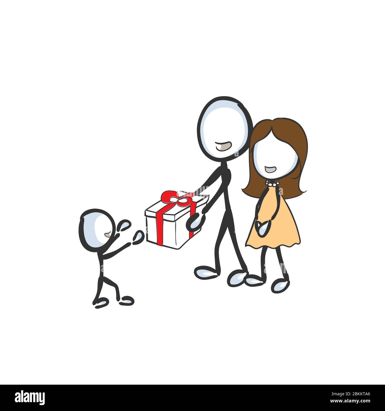 Eltern schenken Kindern. Weihnachtsgeschenk. Handgezeichnet. Stickman ...