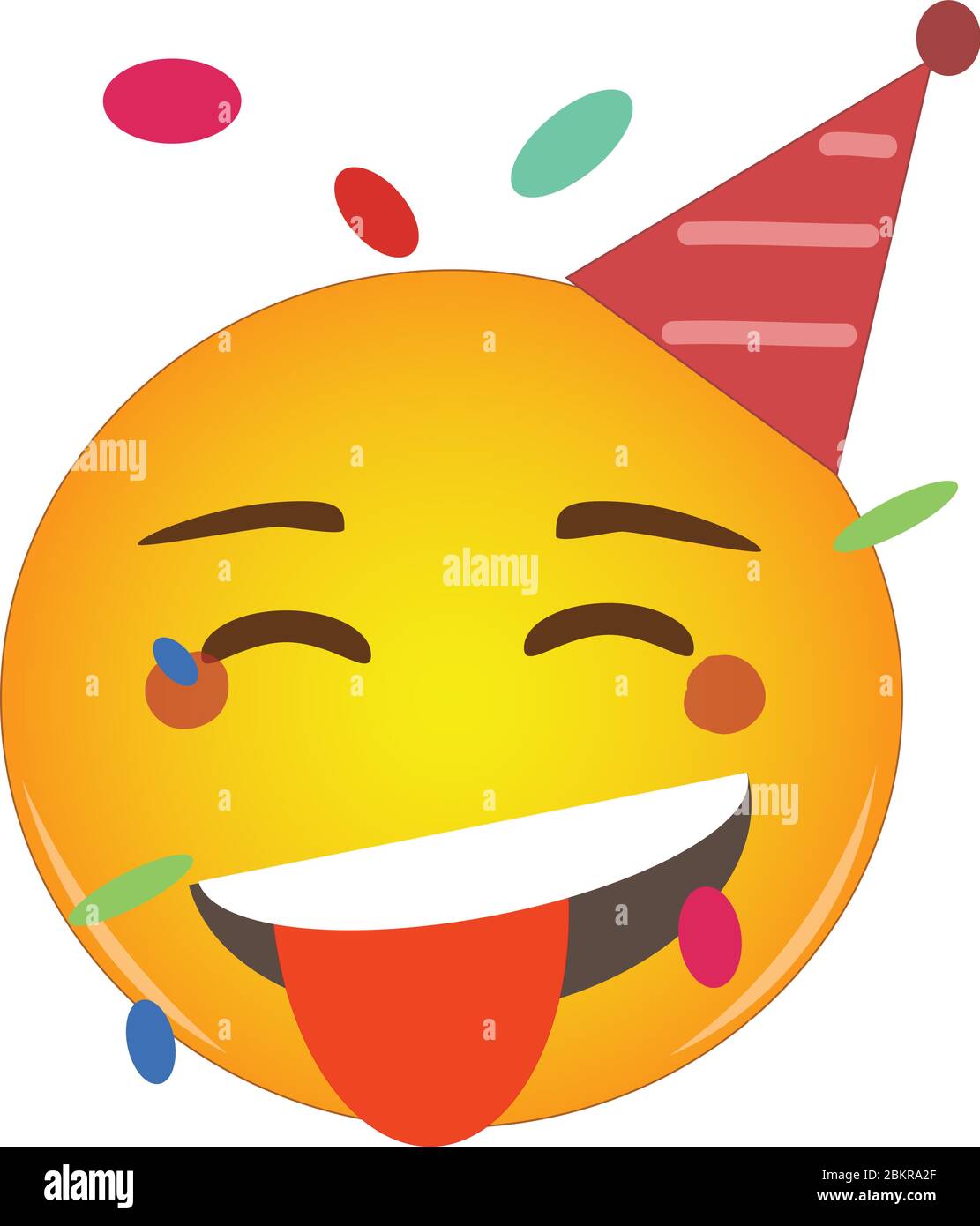 Zunge Party Emoji Geburtstag feiern in einem roten Hut und Konfetti ...