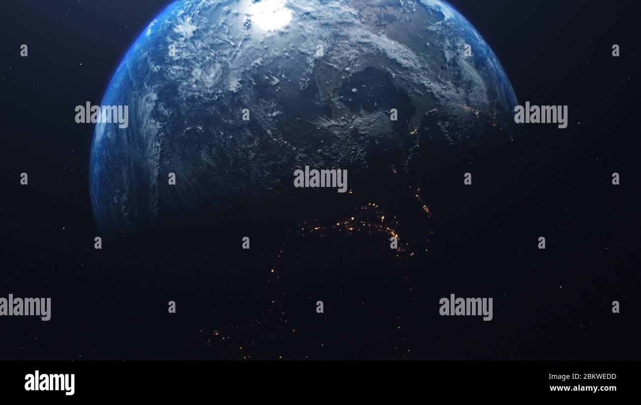 3D-Rendering einer Ansicht des Planeten Erde aus dem All. Auf der ...