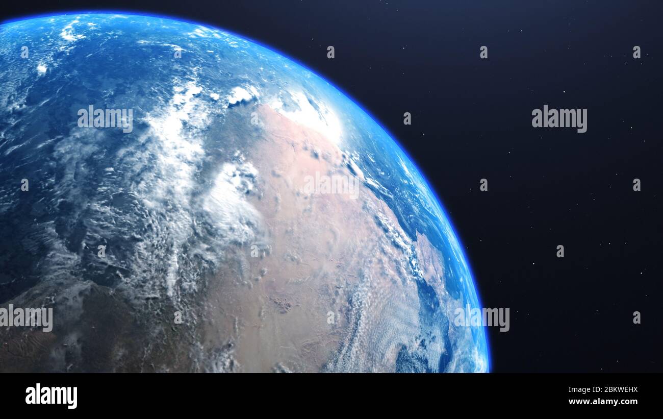 3D-Rendering einer Ansicht des Planeten Erde aus dem All. Auf der ...