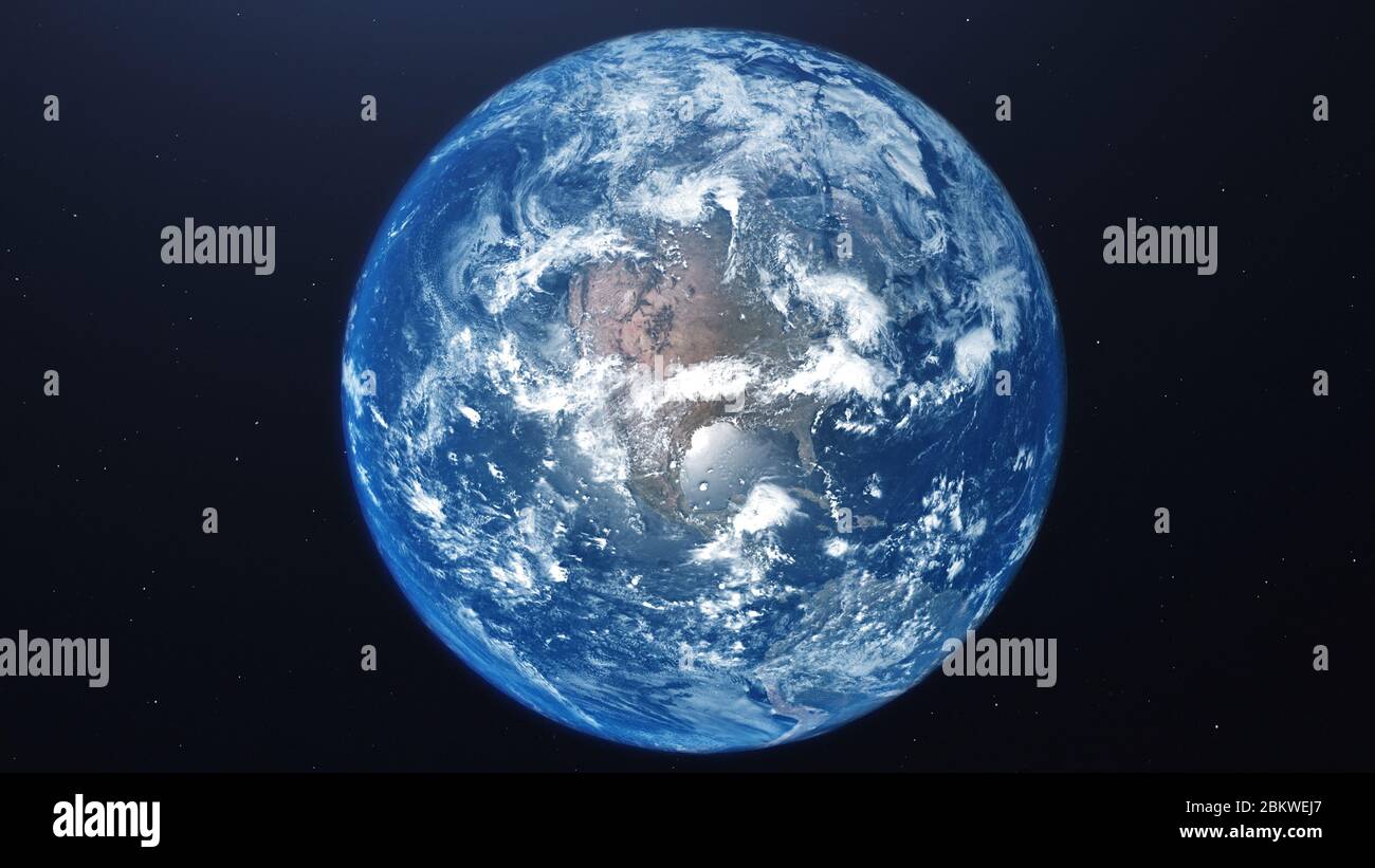 3D-Rendering einer Ansicht des Planeten Erde aus dem All. Auf der ...