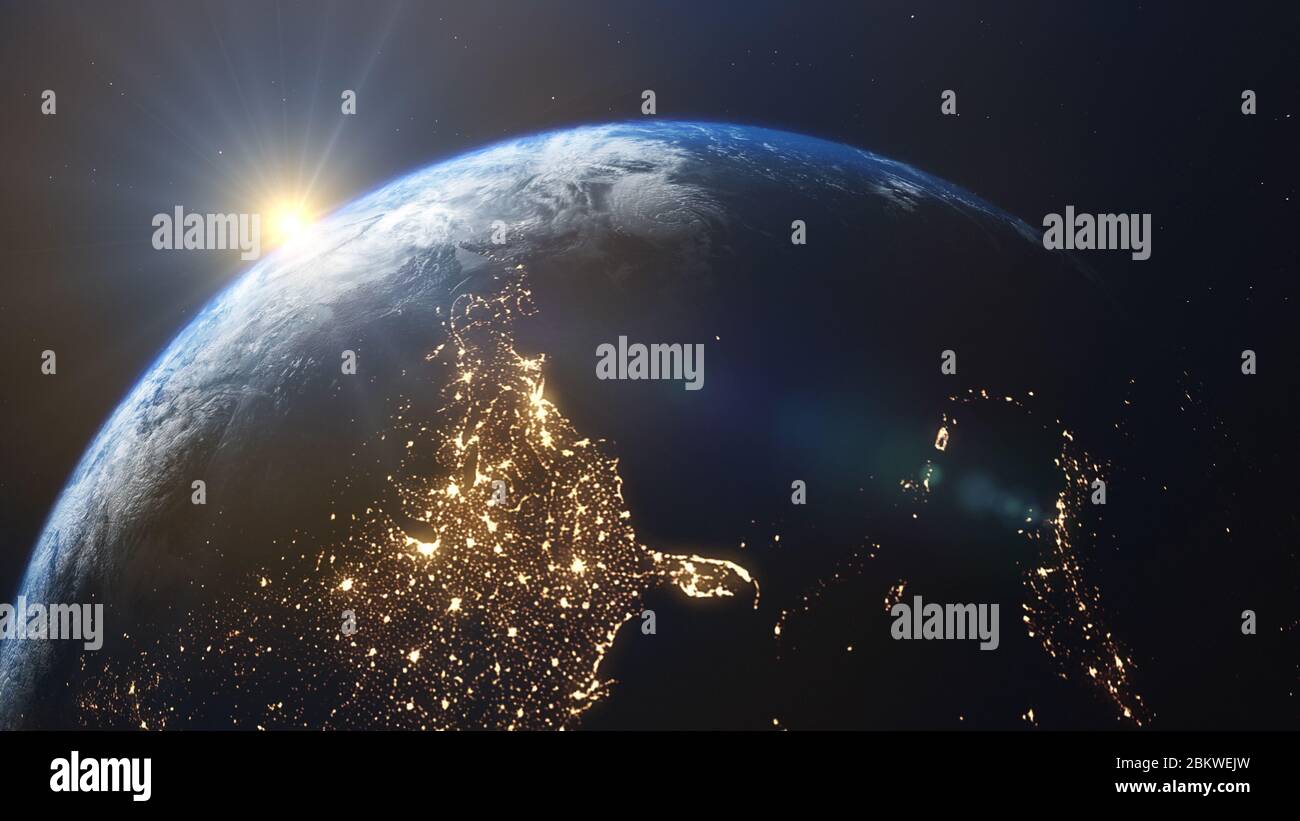 3D-Rendering einer Ansicht des Planeten Erde aus dem All. Auf der ...