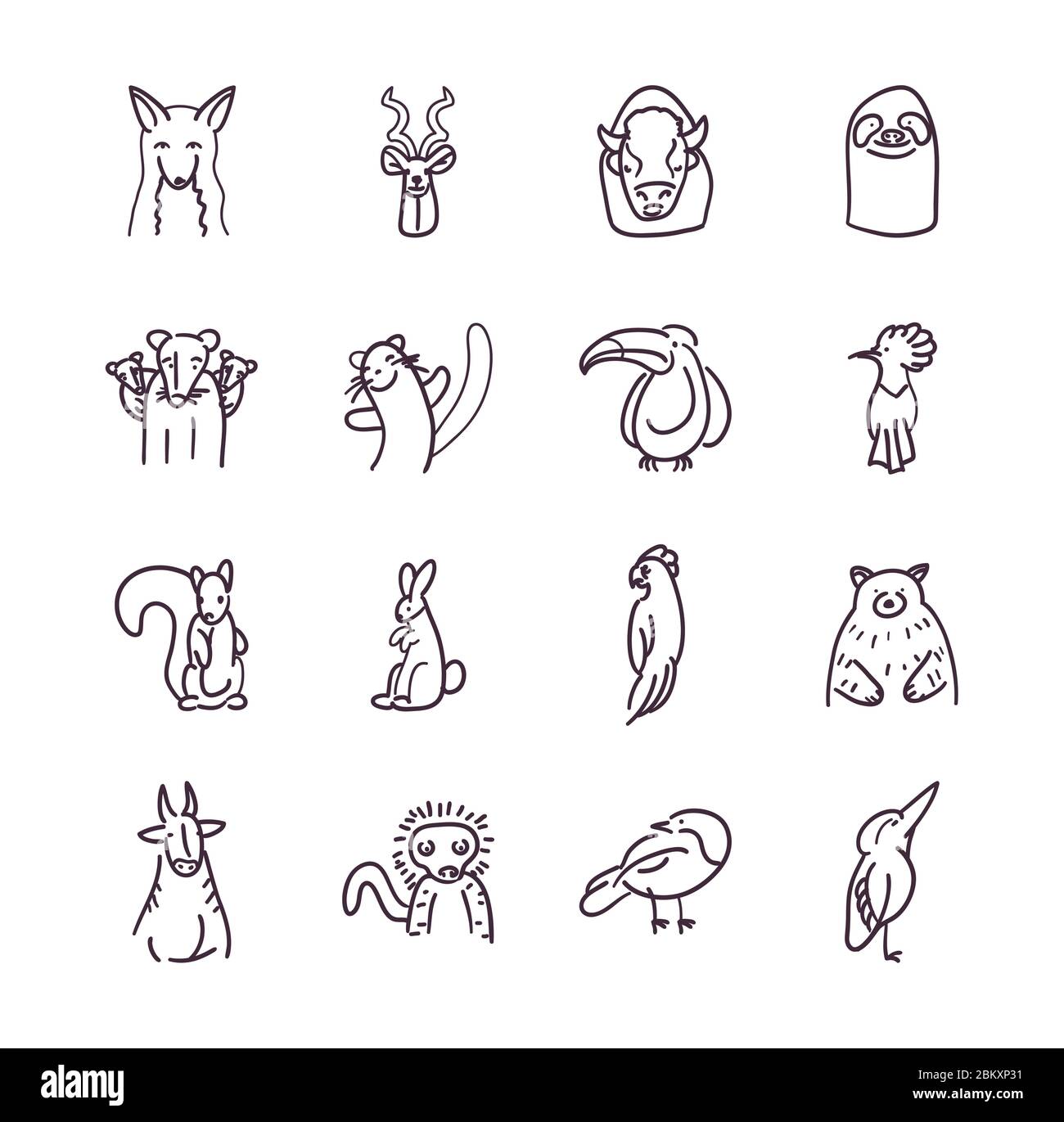 Tiere Linie Stil Symbol Set Design, Zoo und Leben Thema Vektor ...