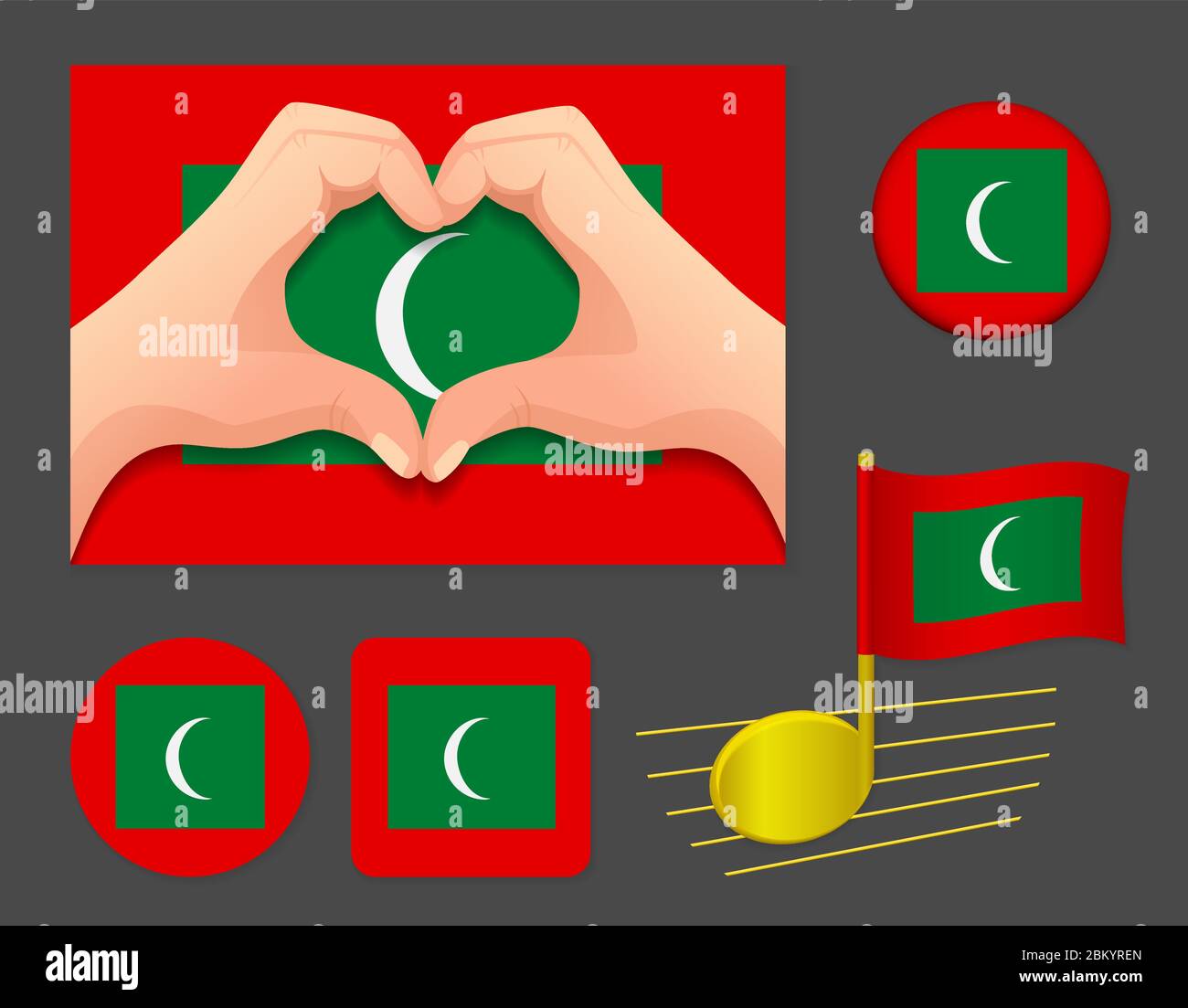 Flaggen-Symbol für die Malediven. Nationale Flagge der Malediven ...