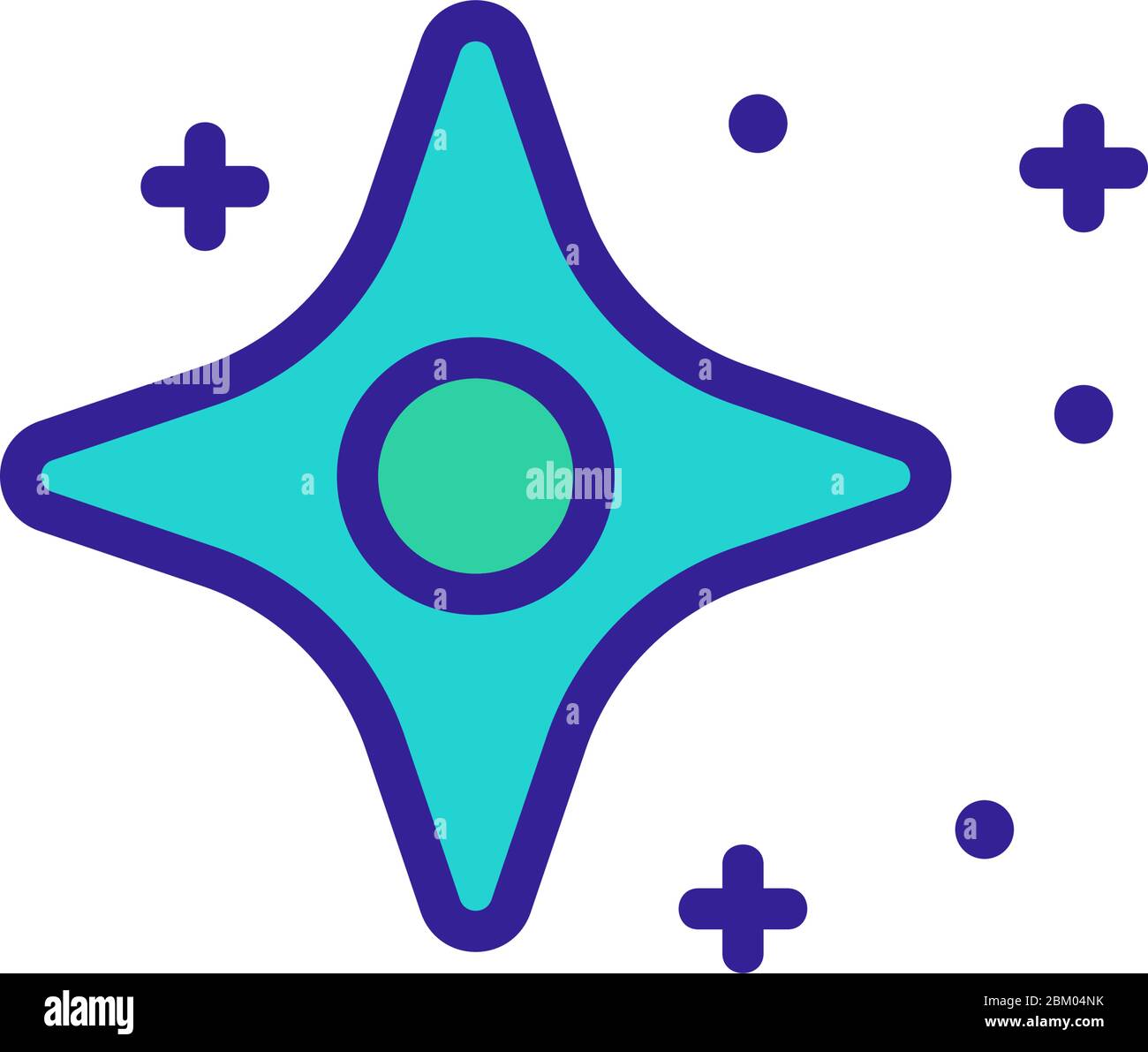 Funkelnde vier spitzen Stern mit Kreis innerhalb Symbol Vektor Umriss ...