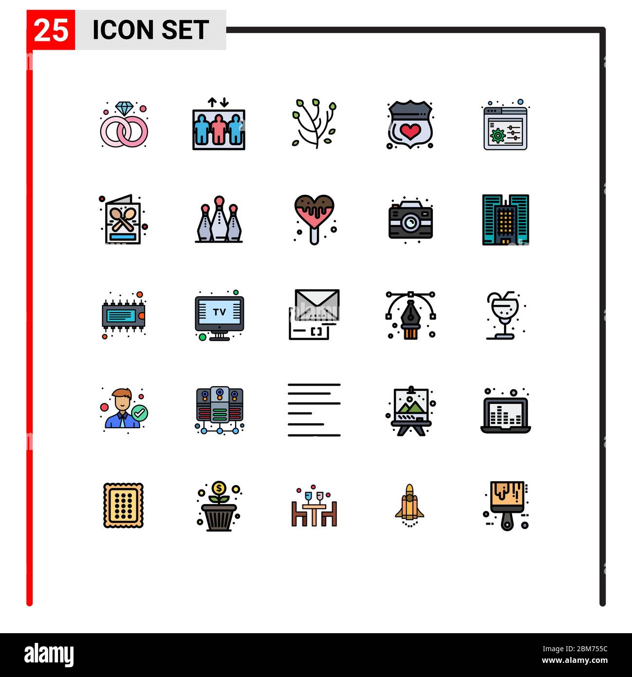 Piktogramm Set von 25 einfachen gefüllten Linie flache Farben der ...