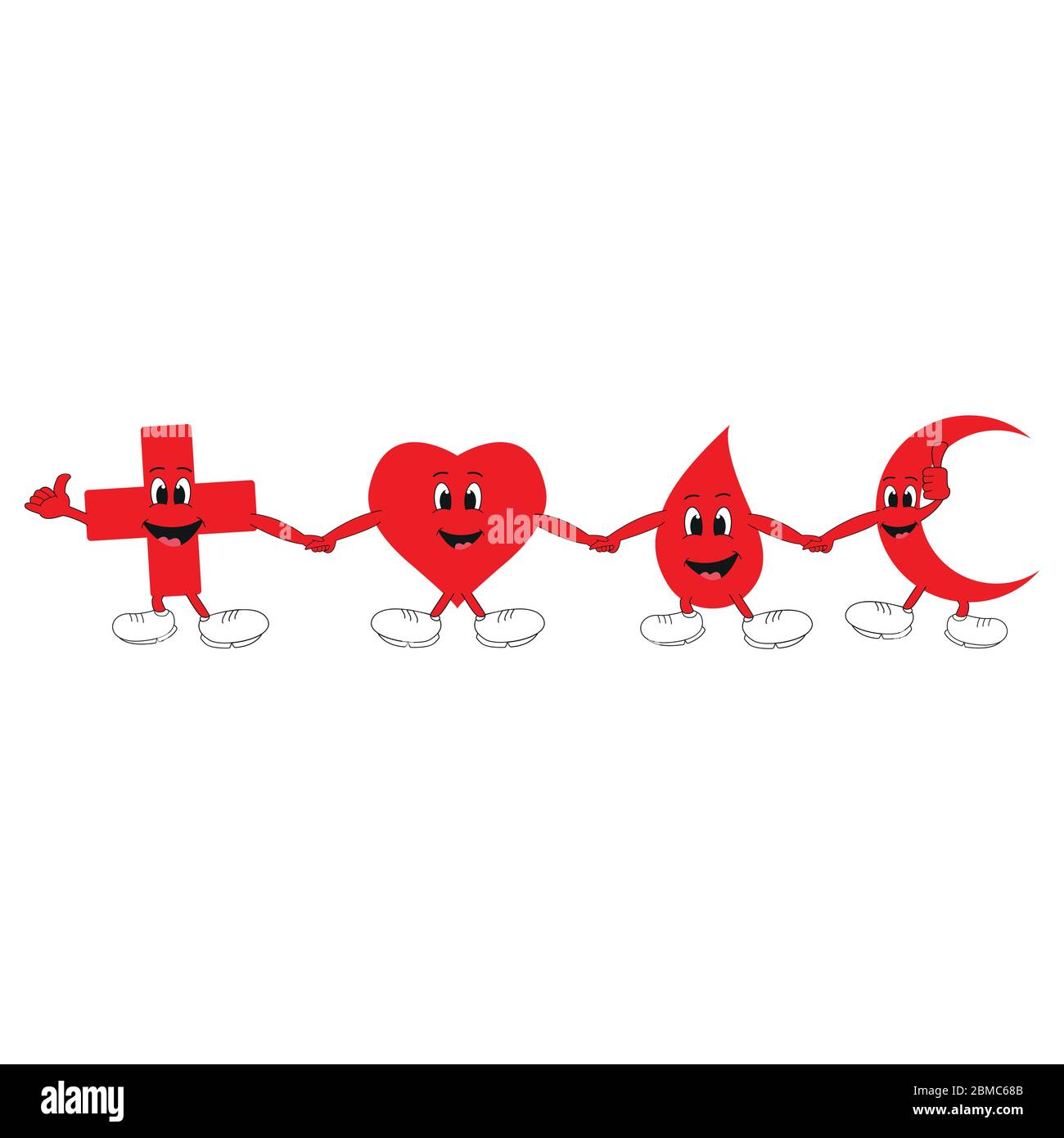 Diese Abbildung zeigt 4 Maskottchen, nämlich das Rote Kreuz, den Roten ...