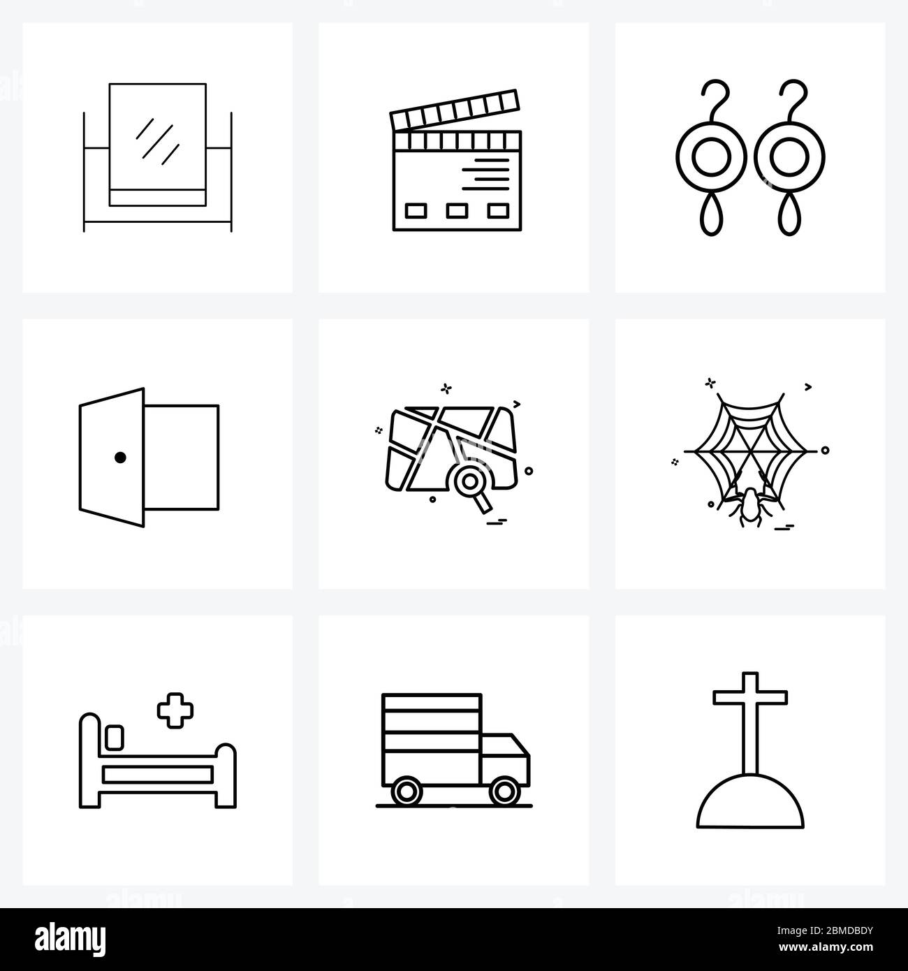 Mobile UI Line Icon Set von 9 modernen Piktogrammen von Karte, Login ...