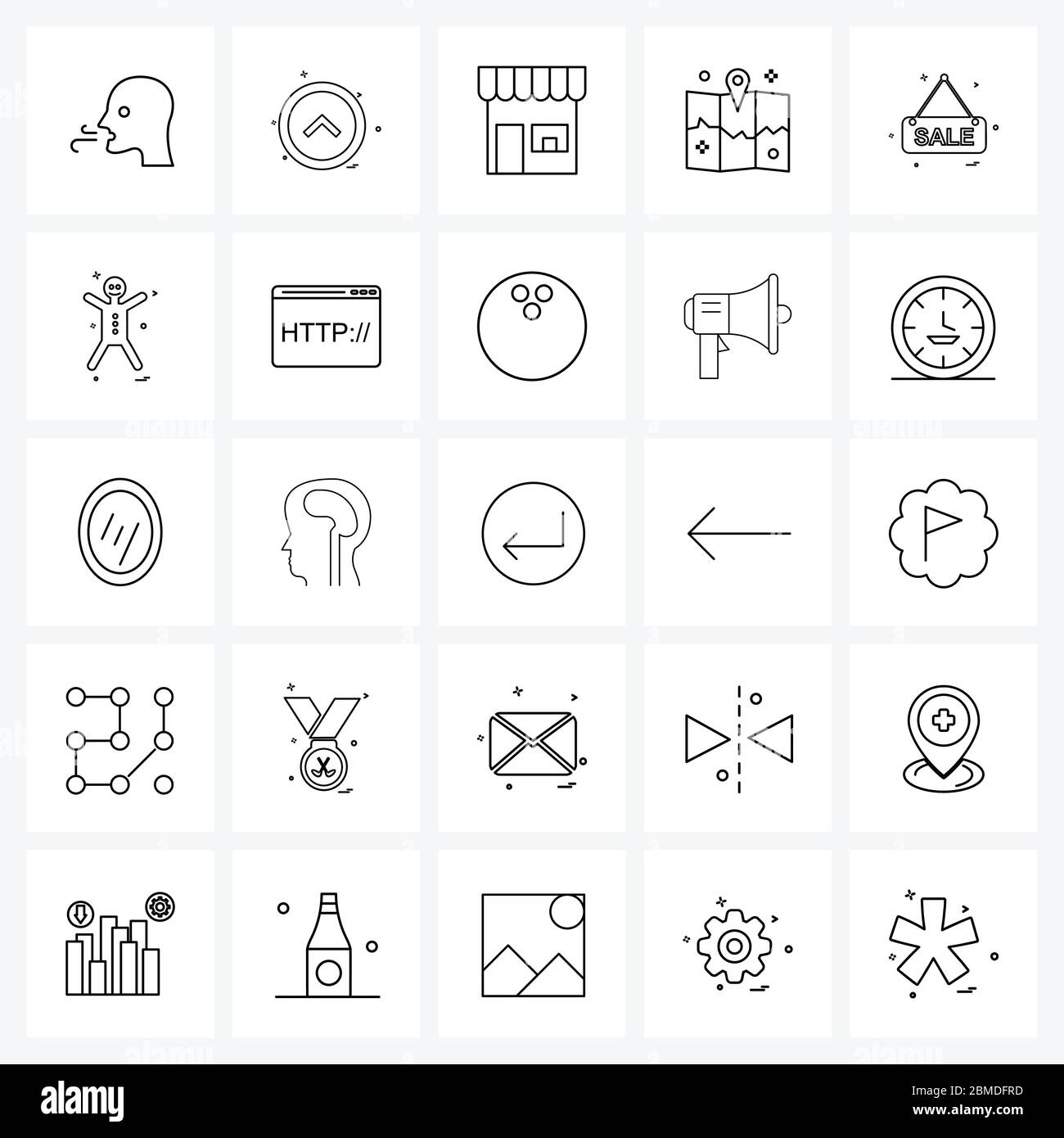 Einfache Satz von 25 Linien Symbole wie Reise, gps, Pfeil, Shopping ...