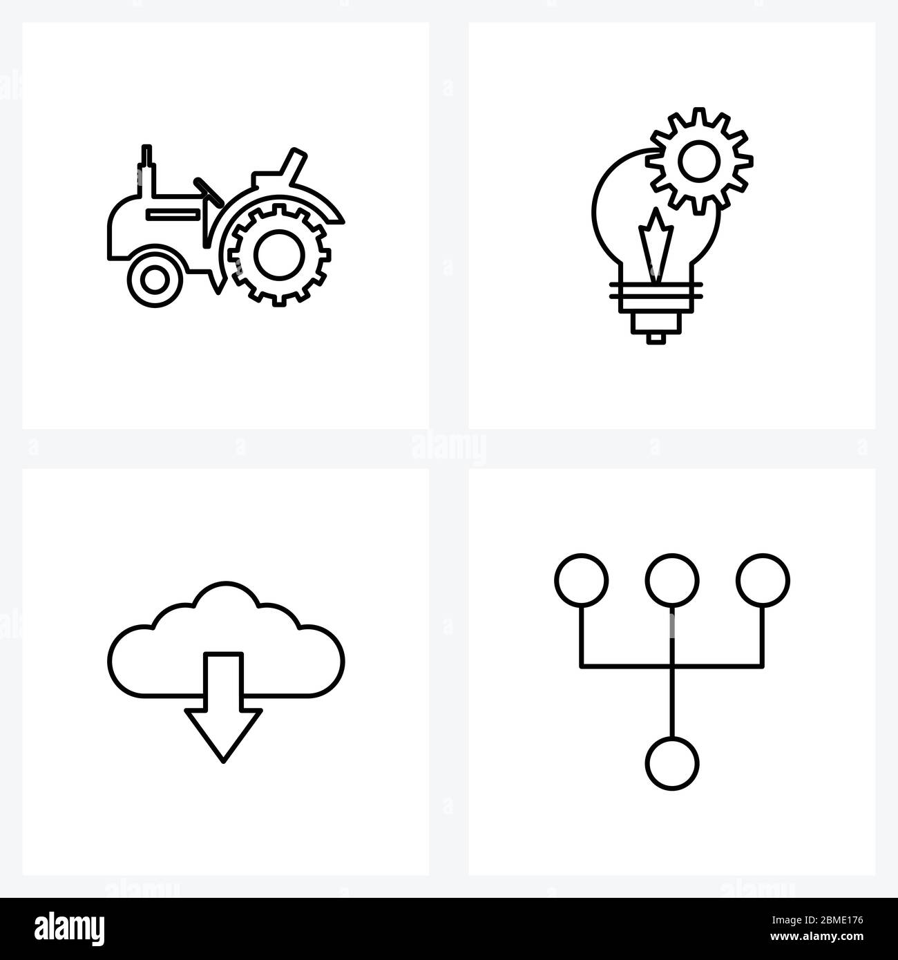 Satz von 4 UI-Symbole und Symbole für Traktor, Internet, Glühbirne ...