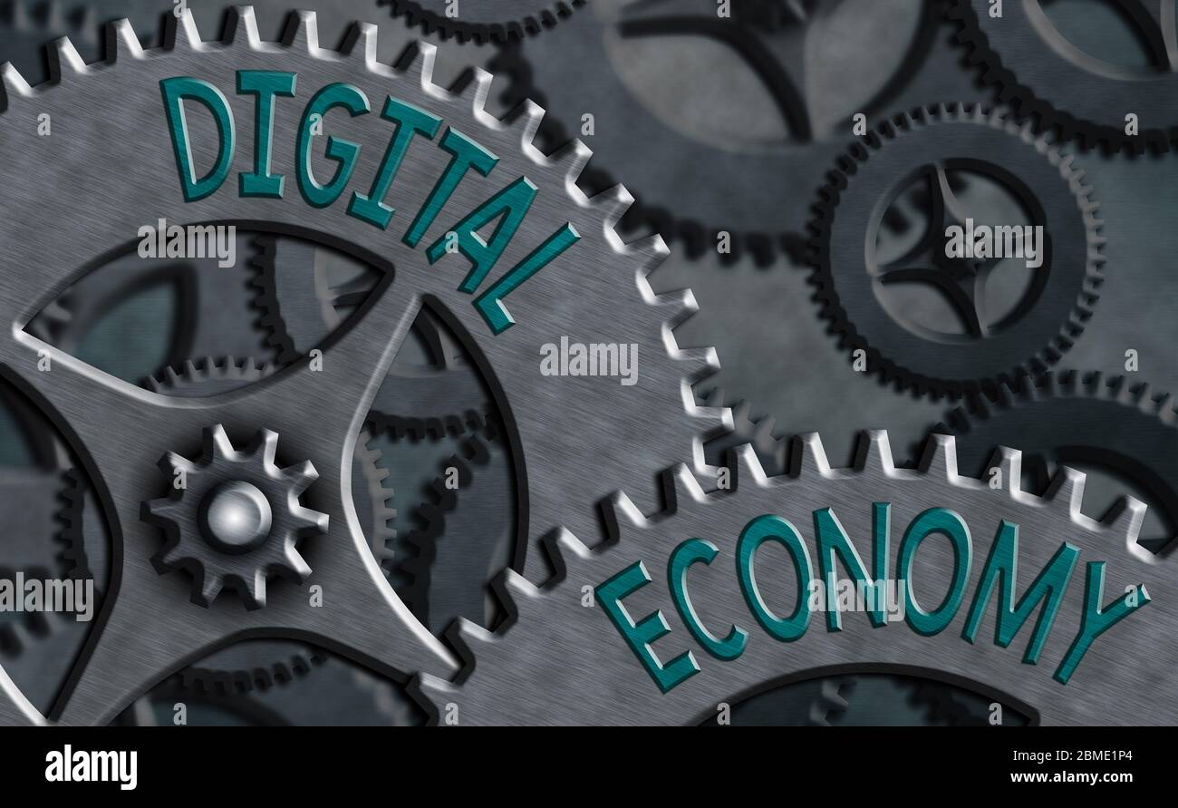 Konzeptionelle Handschrift, die die digitale Wirtschaft zeigt. Konzept ...