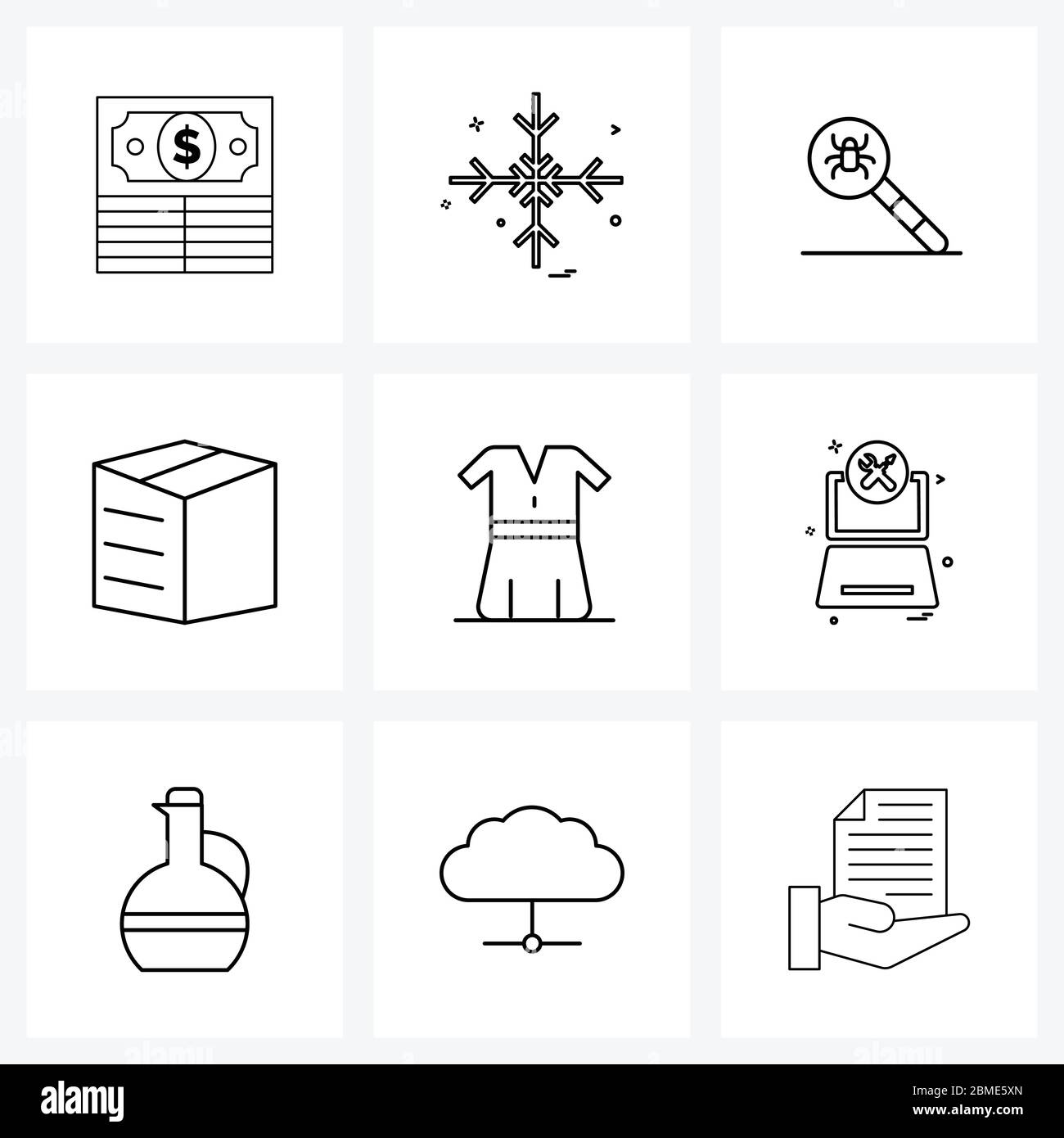 Isolierte Symbole Set von 9 einfachen Linie Symbole von Frau, Kleidung ...