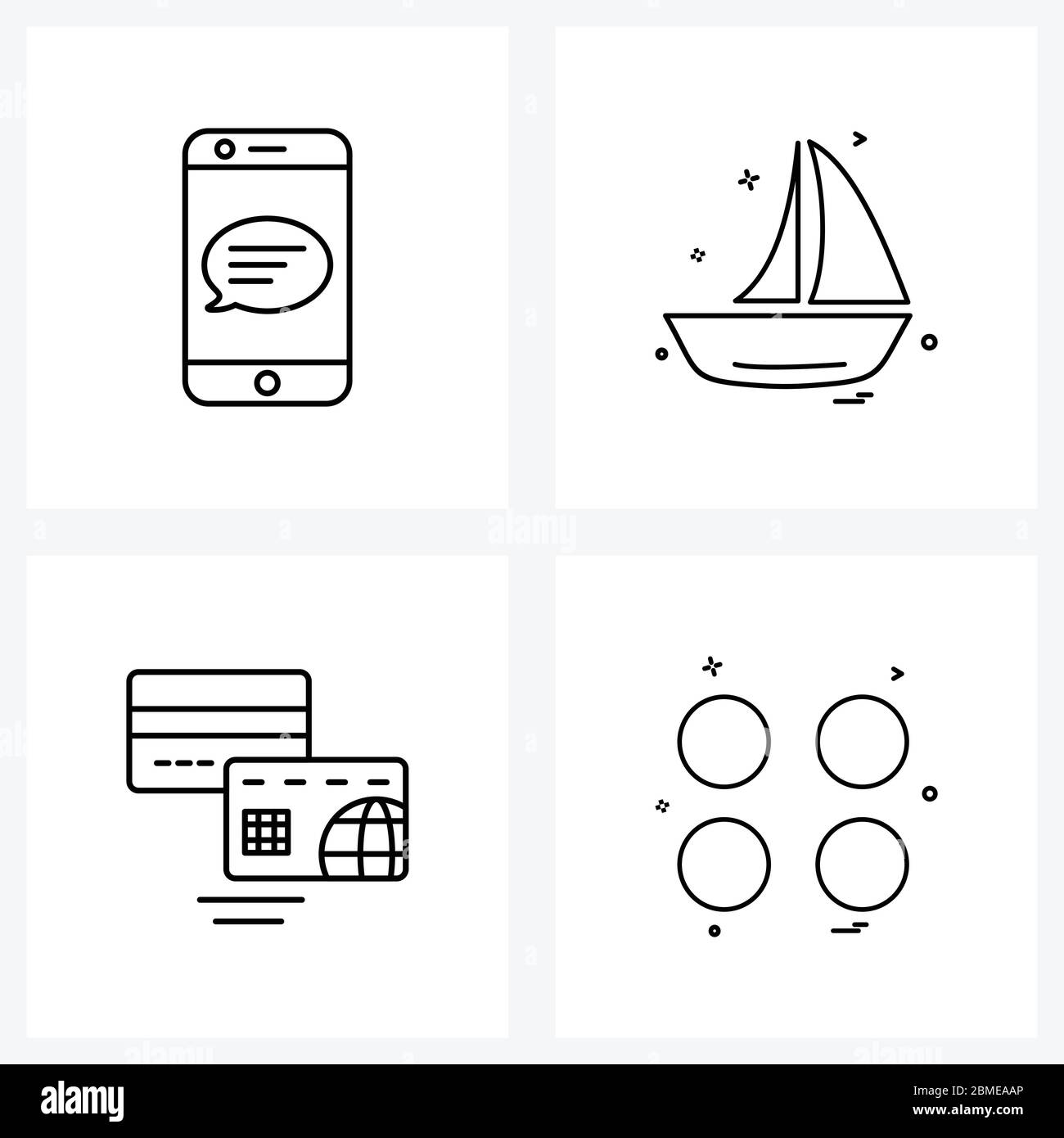 Satz von 4 Linien-Symbol-Zeichen und Symbole für Chat, Karte, Handy ...
