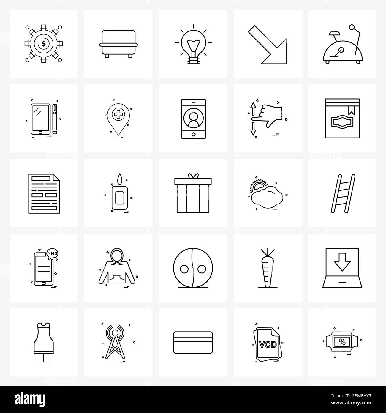 Linie Symbol Set von 25 modernen Symbole der Übung, Ecke, Glühbirne ...